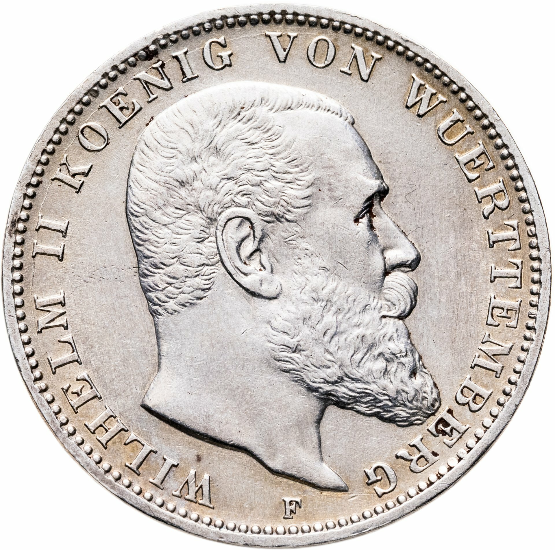 Германская Империя, Вюртемберг 3 марки 1910 F, Серебро 900, в сохранности XF