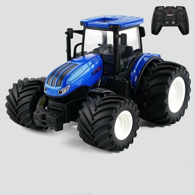 Дистанционно управляемый трактор-игрушка из сплава для мальчиков 4-6 лет, с широкими колесами, синий