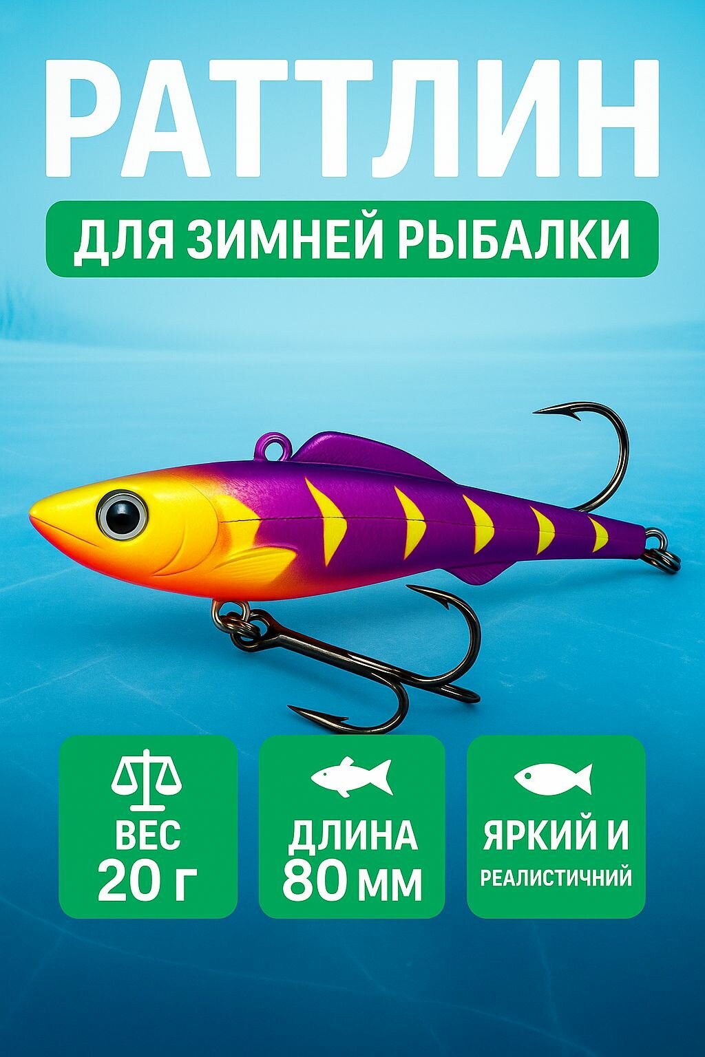 Виб на судака; Виб для зимней рыбалки; Раттлин на хищников 80 мм 20 г