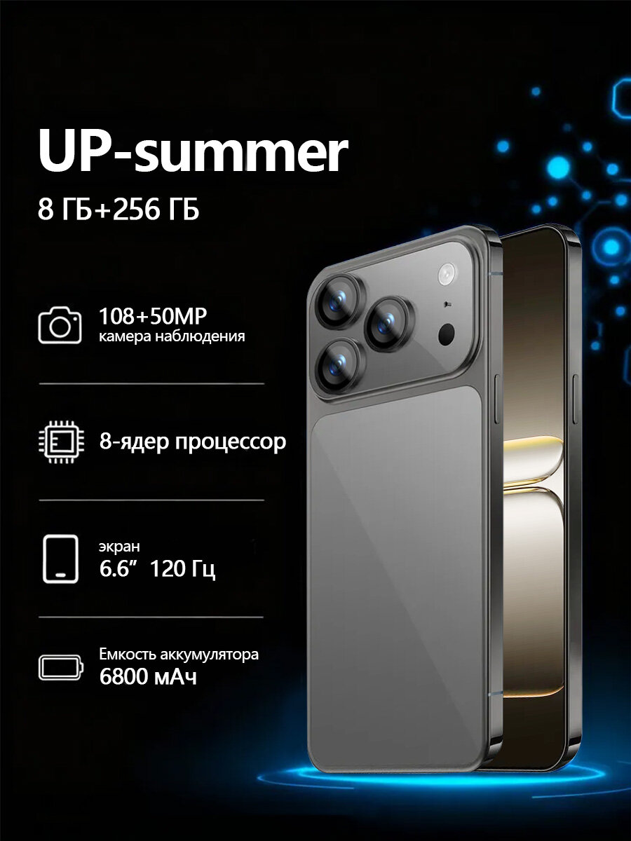 Смартфон i17 pro max, Android 14, 8ГБ/256ГБ, разблокировка лица, Full HD,6800mAh, global