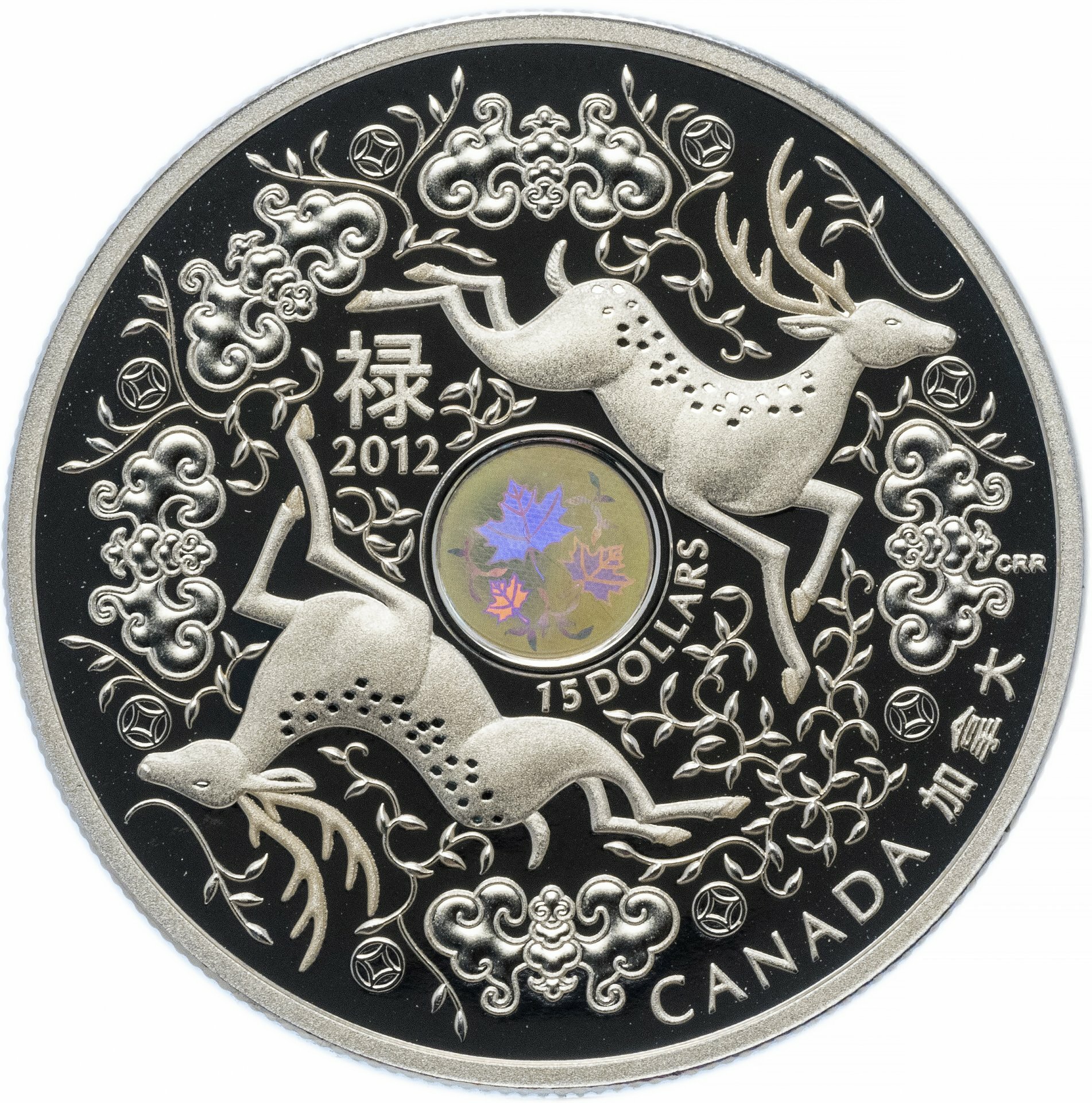 Канада 15 долларов 2012 "Два оленя", Серебро 999, в сохранности Proof