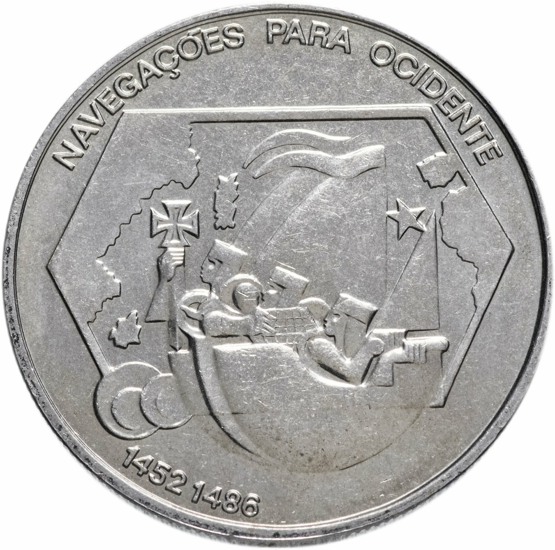 Португалия 200 эскудо escudos 1991 "Навигация на запад", Мельхиор медь-никель, в сохранности UNC