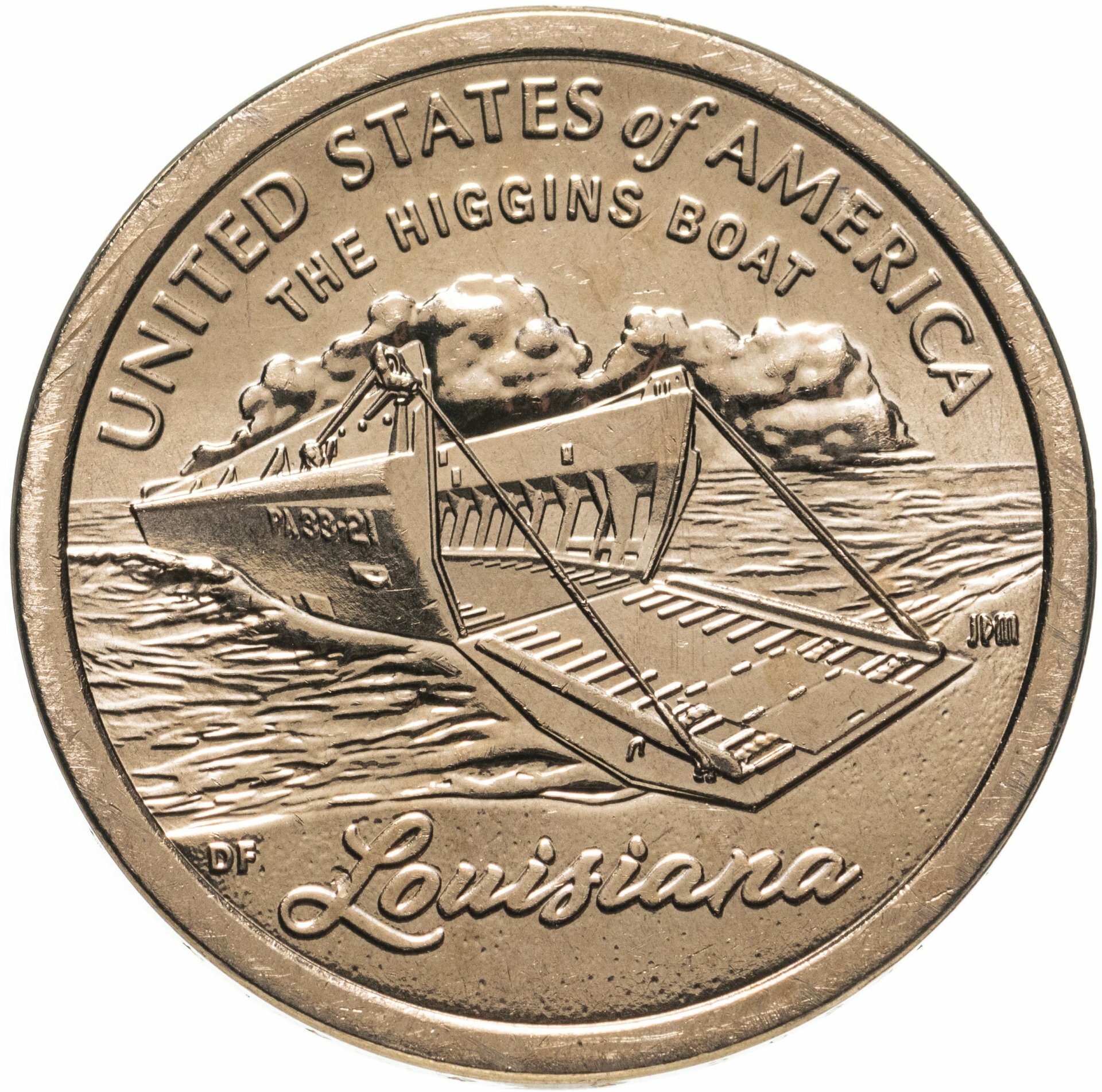США 1 доллар dollar 2023 D "Американские инновации - Десантный катер Луизиана", Медь с марганцево-латунным покрытием, в сохранности UNC
