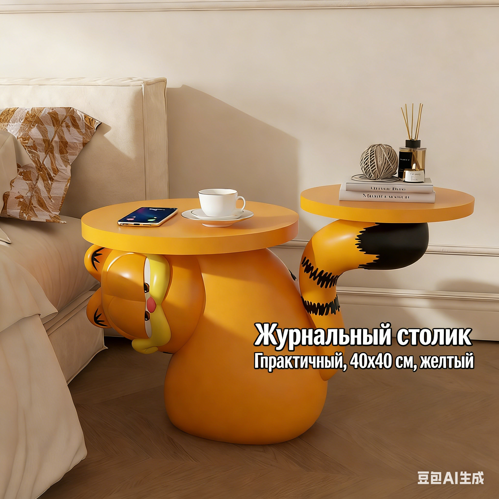 Журнальный столик ”Гарфилд икеа" практичный, 40х40 см, желтый