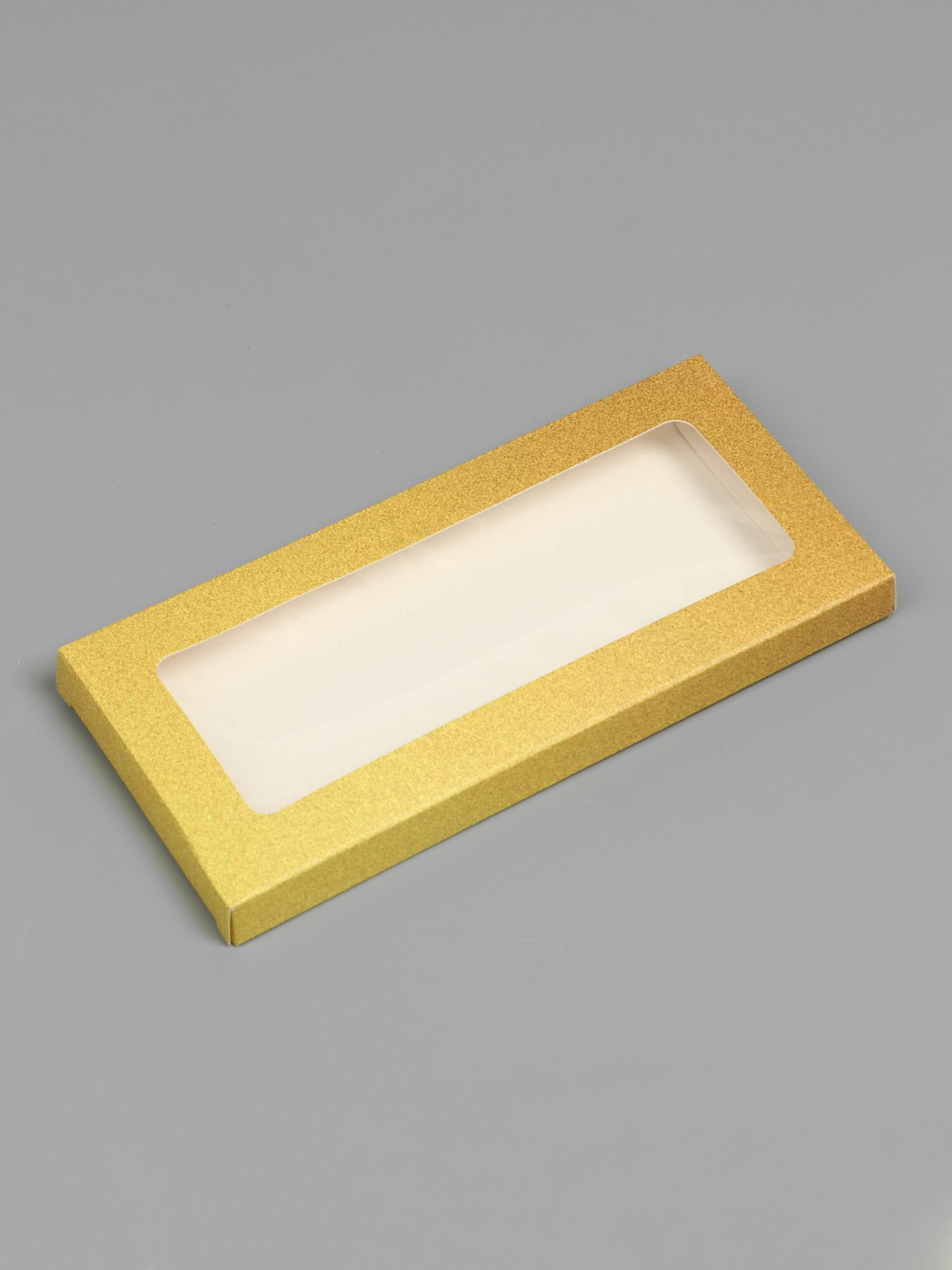 Подарочная коробка под плитку шоколада, с окном, золотая, 17x8x1.4 см, 5 шт.
