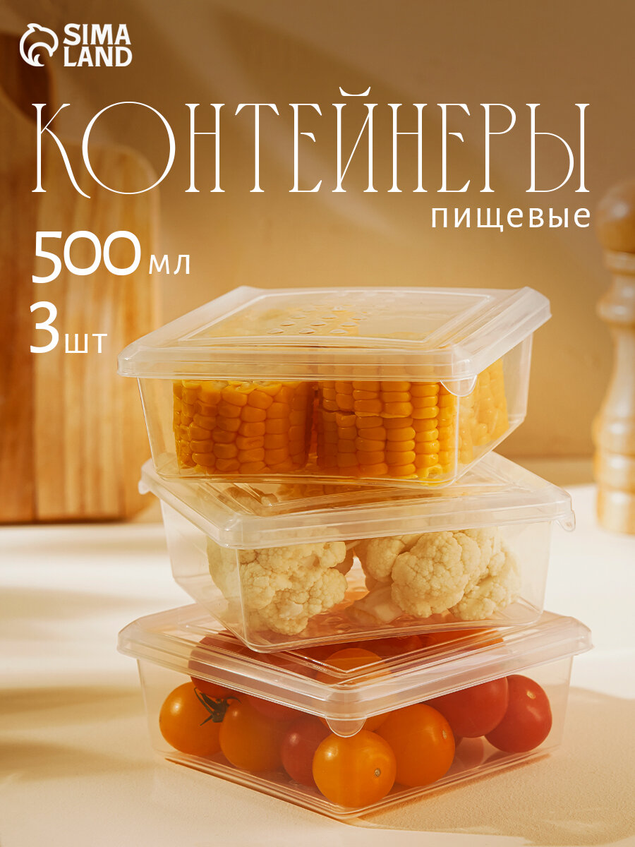 Набор лотков для заморозки Idiland, 500 мл, 3 шт, пластик, квадратные, прозрачный