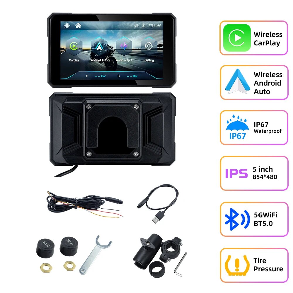 EKIY M15 Мотоэкран CarPlay Android Auto, IP67, 5"