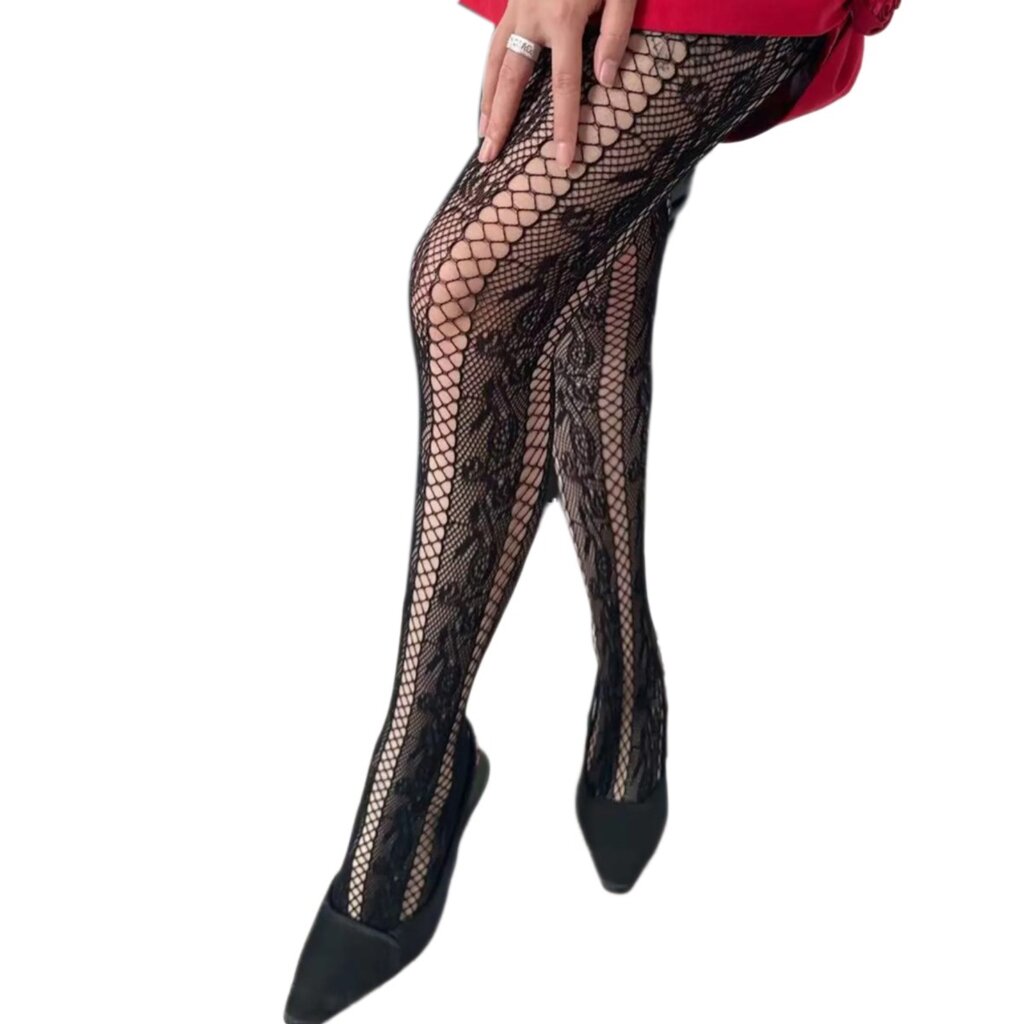 Винтажные колготки Сетчатые Колготки Женские Розовые Жаккардовые Боковые Полые Чулки в сеточку