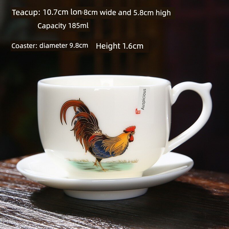 Петух большая мастер-чашка, чайная чашка, одна чашка, баранина, жир, нефрит, белый фарфор, кофейная чашка с ручкой,