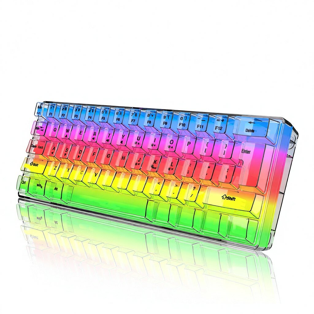 V700T 61-Key RGB Transparent Gaming Keyboard USB Backlit Detachable Cable Compatible with Windows 2000/XP/win7/win8/win10/win11/Vista/IOS or latest