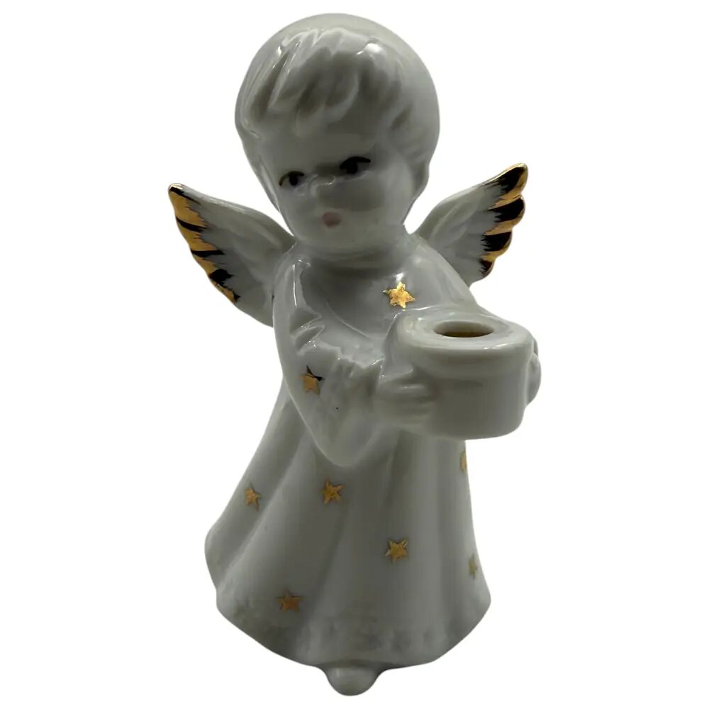 Подсвечник "Ангел", 10 см, фарфор, позолота, 1990-2000 гг, Marco Polo, Тюрингия, Германия