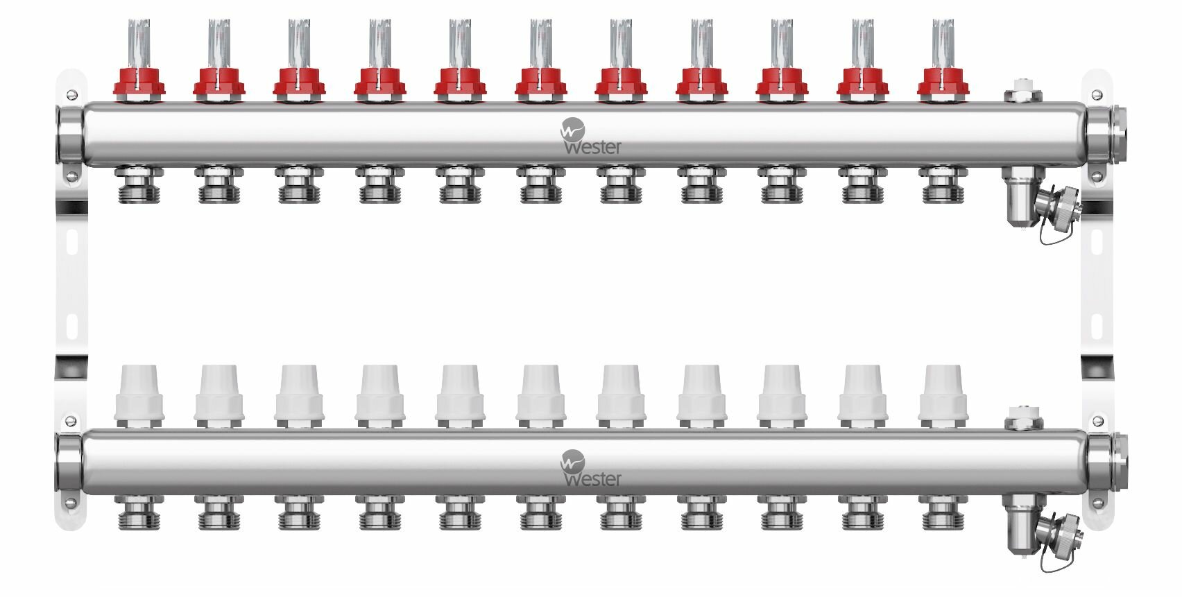Коллектор 1" из нерж. стали на 11 выходов 3/4"ЕК с расходомерами, группа в сборе, Wester MUFS11134 0-32-1518