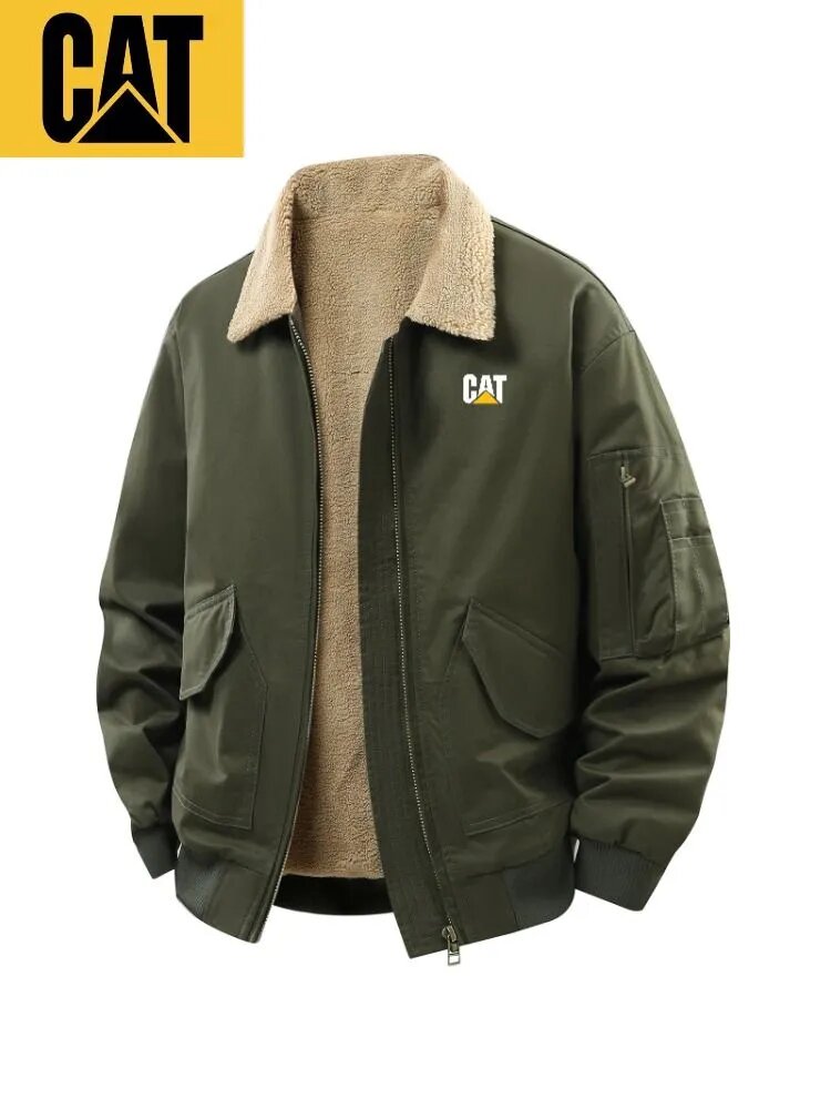 Куртка Caterpillar Мужская пилотка из плотного хлопка с подкладкой из флиса и ягненка-сверхтеплая, толстая, casual куртка для мужчин