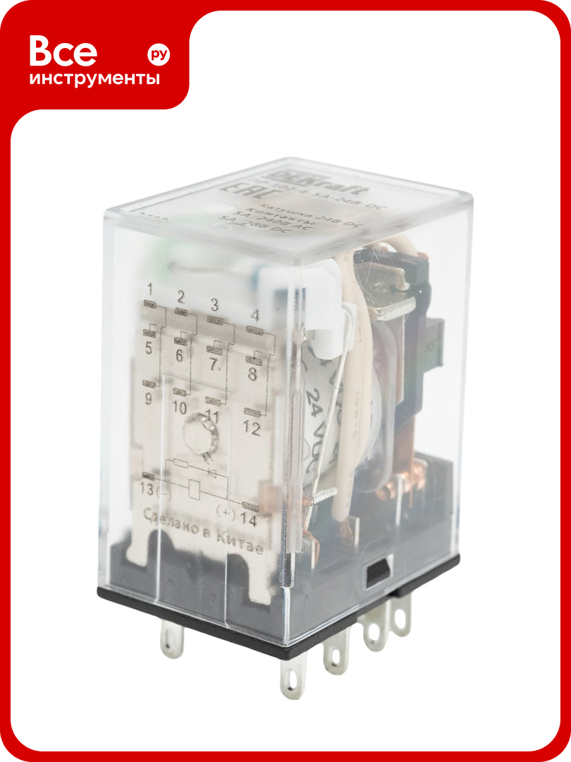Промежуточное реле DEKraft ПР-102, 4 конт, 5 А, 24 В, тип DC 23887DEK
