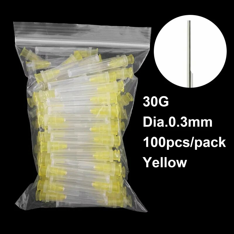 Иглы эндоиригационные 30G, Dia.0.3mm, 100шт, Yellow