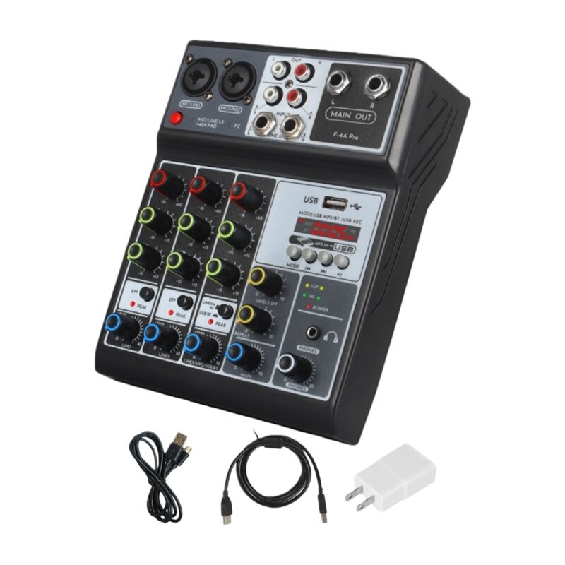 4-Канальный Аудиомикшер, совместимый с Bluetooth и USB Для записи звука, Управление Эквалайзером Для домашнего использования На сценических вечеринках