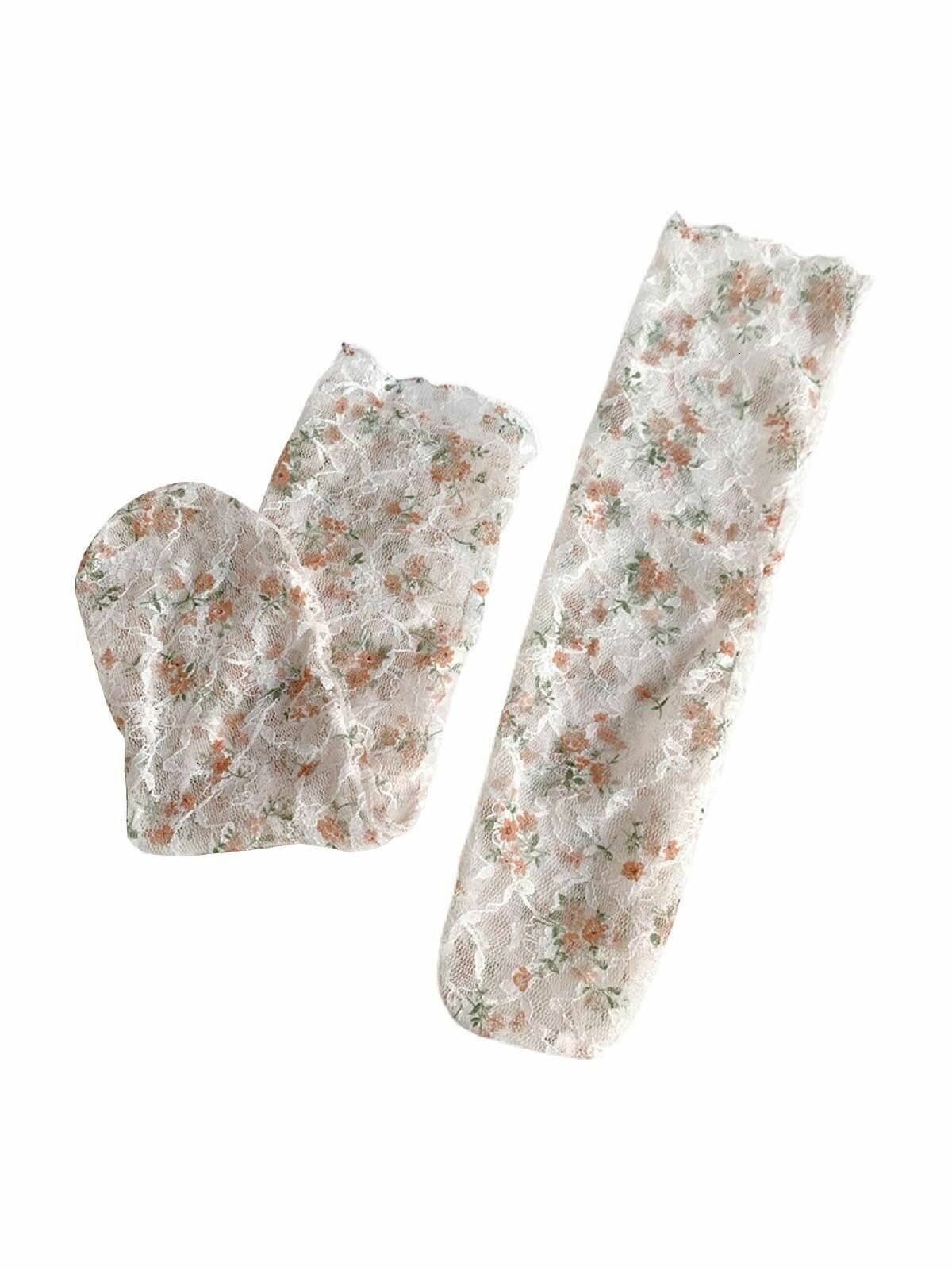 Прозрачные гольфы с кружевом, Оранжевый - Один размер