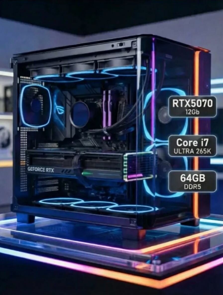 Игровой компьютер (системный блок) Intel Core i7 265KF / RTX5070 / 64GB DDR5 /SSD 1000Gb/800W/Win 11 PRO