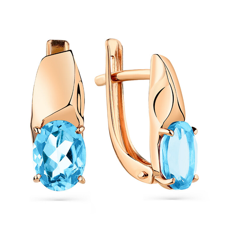 Серьги, золото, 585 проба, топаз