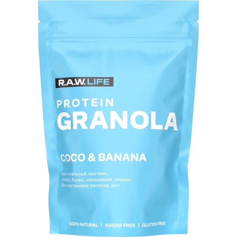 Гранола протеиновая R.A.W.LIFE Кокос-Банан, 220г, 2280110