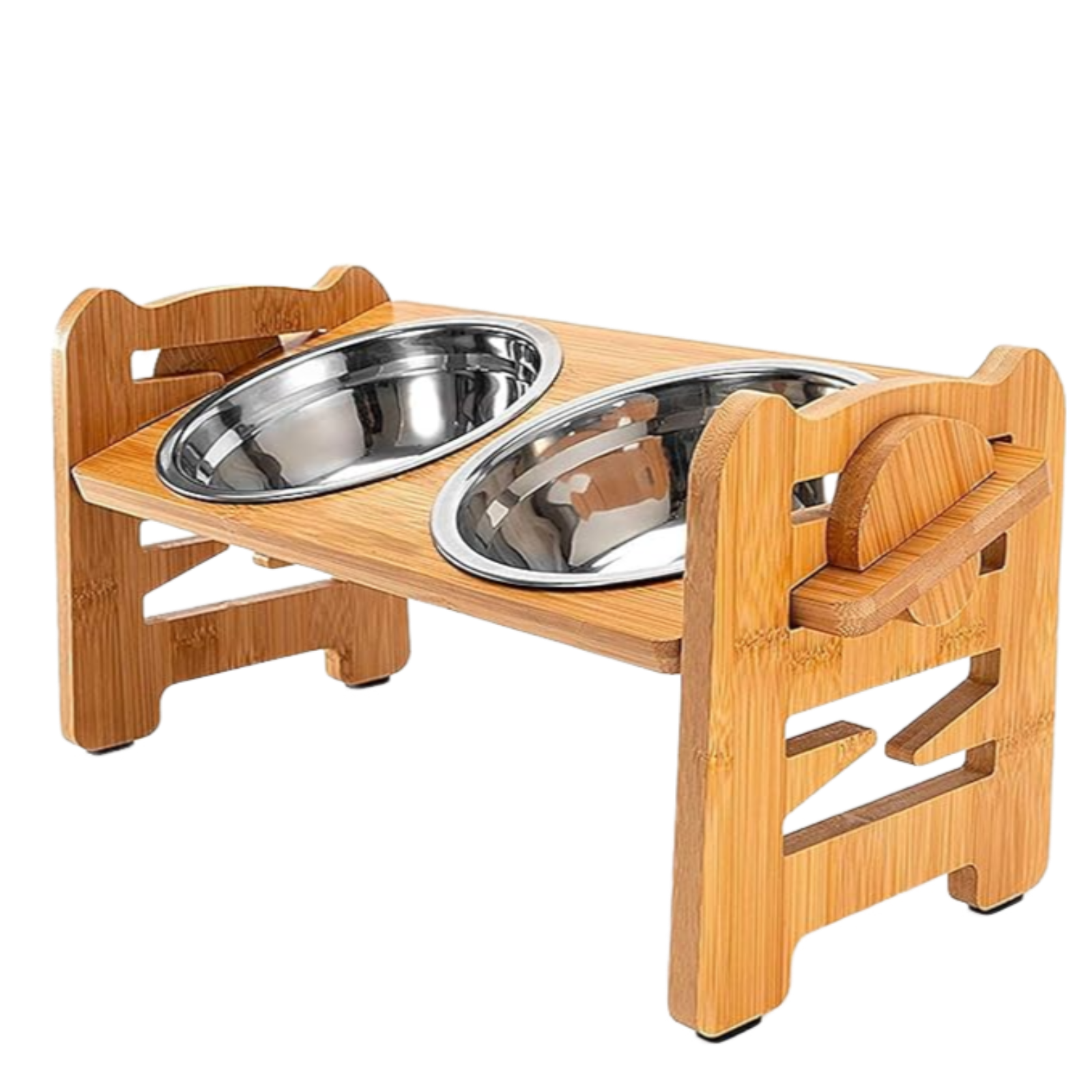 Стойка Для Мисок: Бамбуковая Двухсекционная Конструкция С Нержавеющими Мисками - Защита Шейного Отдела И Устойчивая Основа Для Собак И Кошек