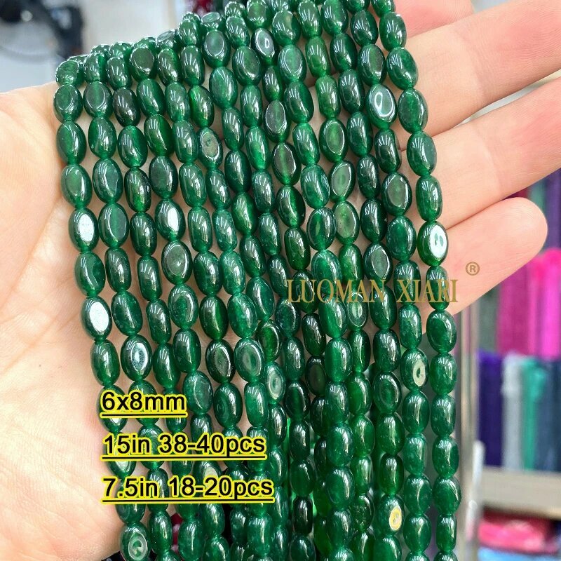 Бусины LUOMAN XIARI натуральные камень рубин аквамарин Изумрудный, 18-19cm, 6x8mm emerald color