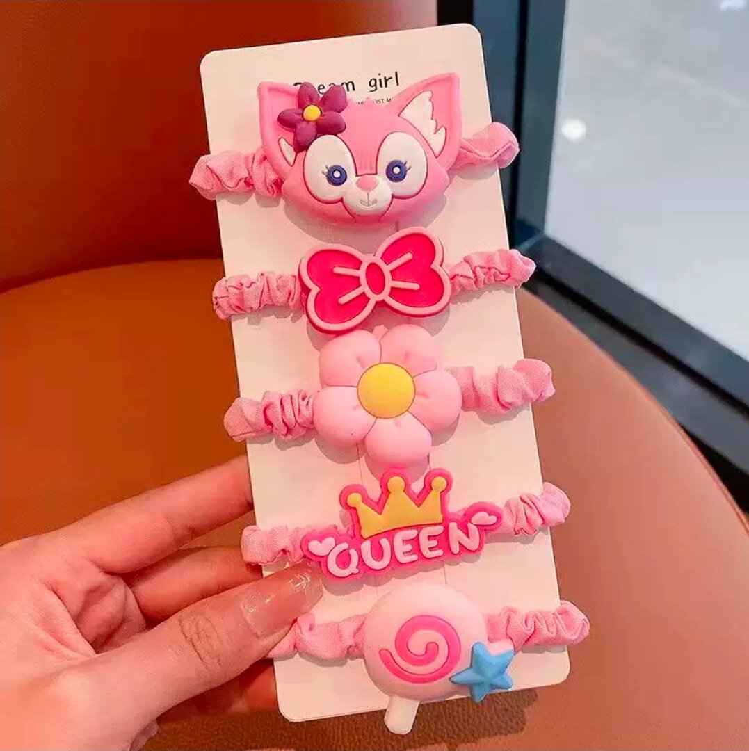 Набор резинок для волос 5шт. в комплекте, шёлк, цвет розовый