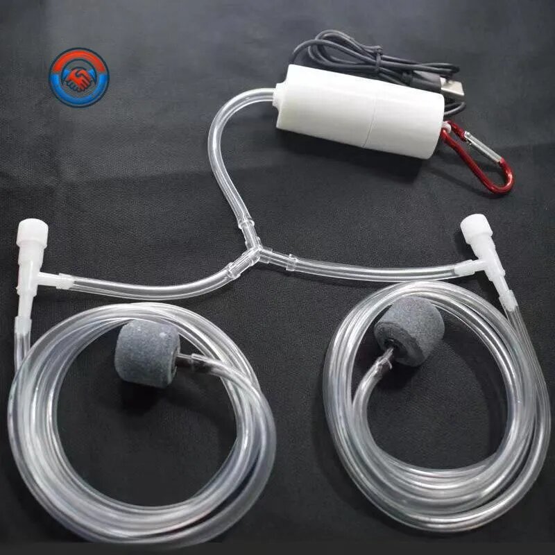 Компрессор для аквариума USB, бесшумный аэратор с камнем, портативный нагнетатель кислорода для рыб, рыбалки и транспортировки, белый