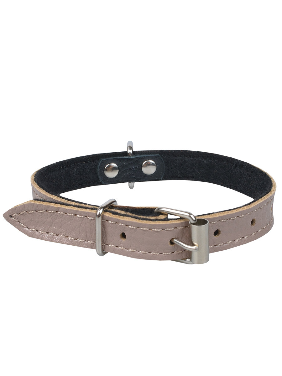 Ошейник для кошек, карликовых и маленьких собак, бежевый кожаный двухслойный на шею 20-26 см. Ширина 12 мм.