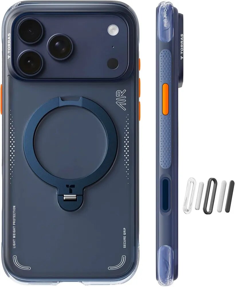 Чехол TORRAS Ostand Q3 Air для iPhone 17 Pro Max с магнитным держателем на 360 градусов, совместимый с MagSafe, с управлением камерой, ударопрочный, 6,9 дюйма
