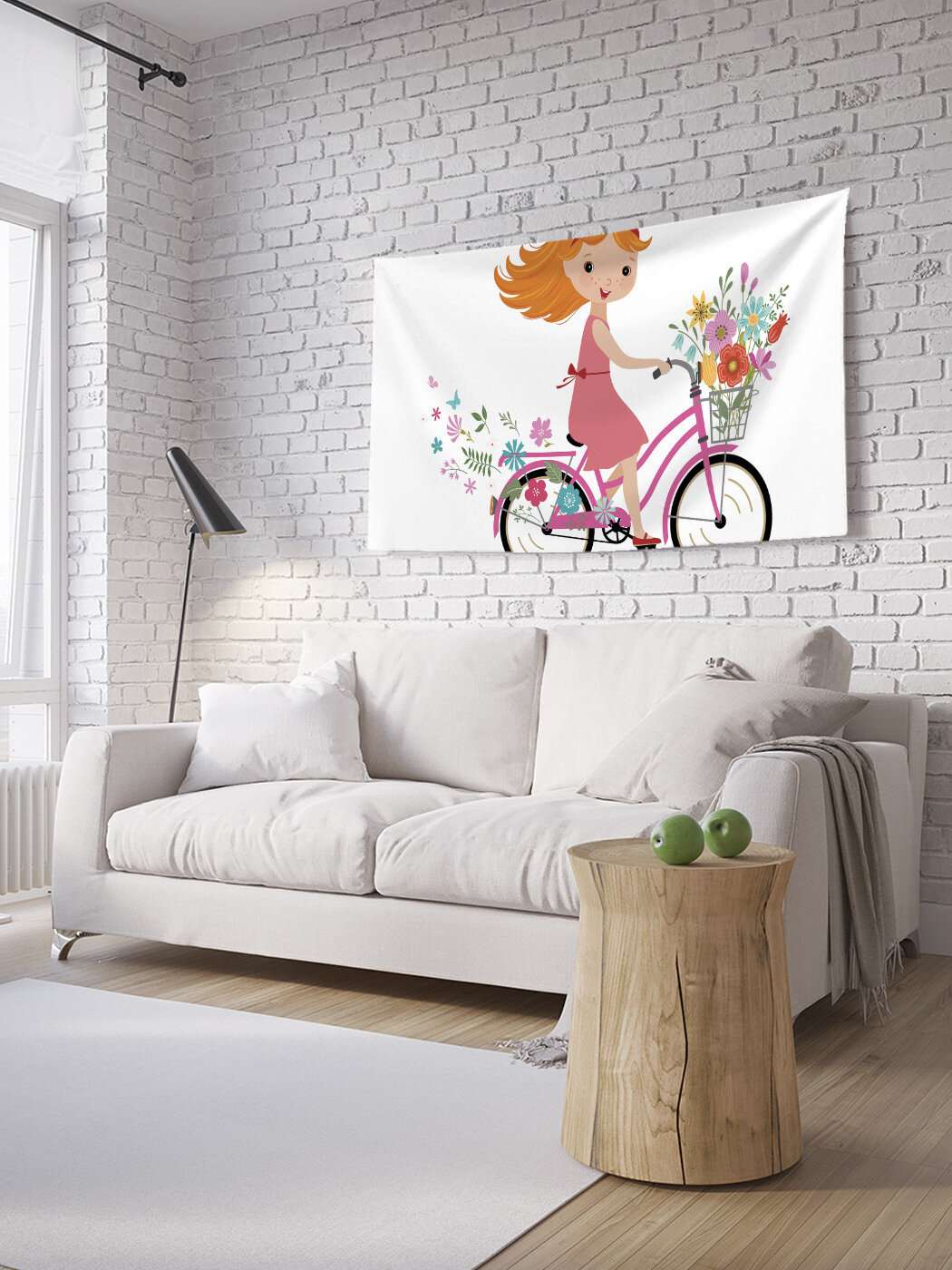 Фотопанно на стену горизонтальный постер 100х150 "На велосипеде с цветами", JoyArty