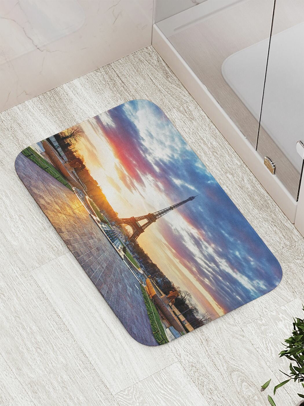 Коврик для ванной комнаты, туалета "Площадь перед Эйфелевой башней" противоскользящий, 52х77 см, JoyArty