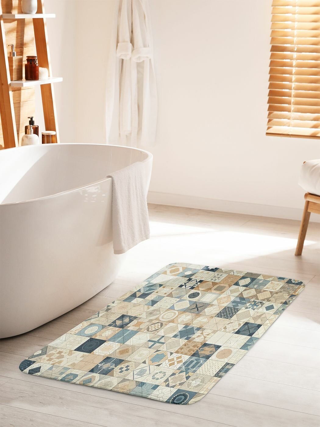 Коврик для ванной комнаты и туалета противоскользящий "Плитка печворк" 60х100 см, JoyArty