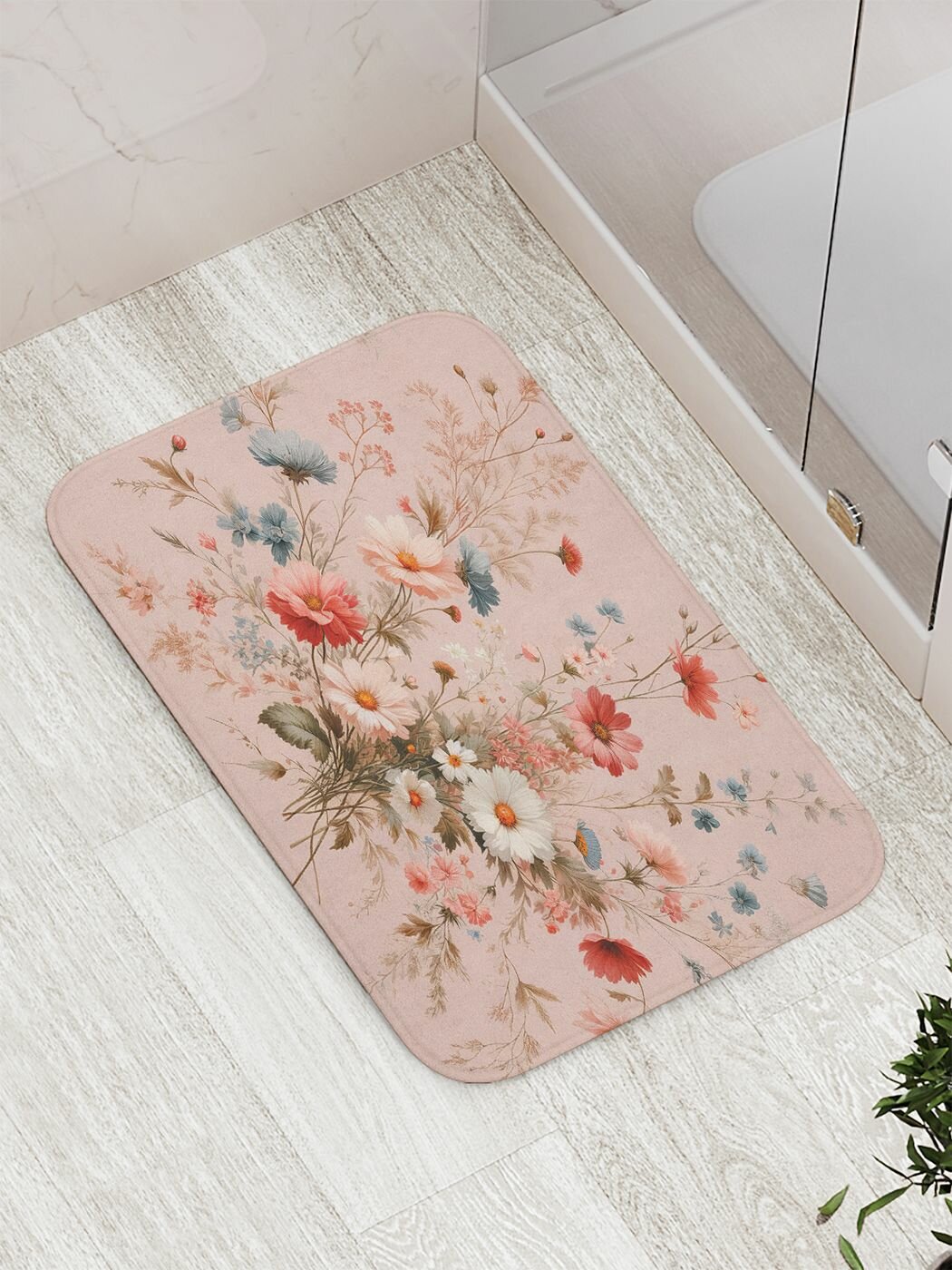 Коврик для ванной комнаты, туалета "Розовый букет" противоскользящий, 52х77 см, JoyArty
