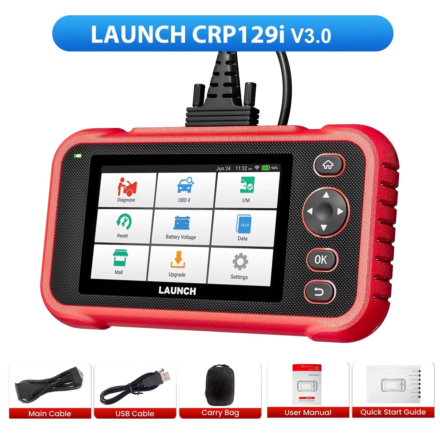 Диагностический сканер LAUNCH CRP129i V3.0 OBD2, +CAN FD, пожизненные бесплатные обновления, диагностика 4 систем, 12 функций сброса.