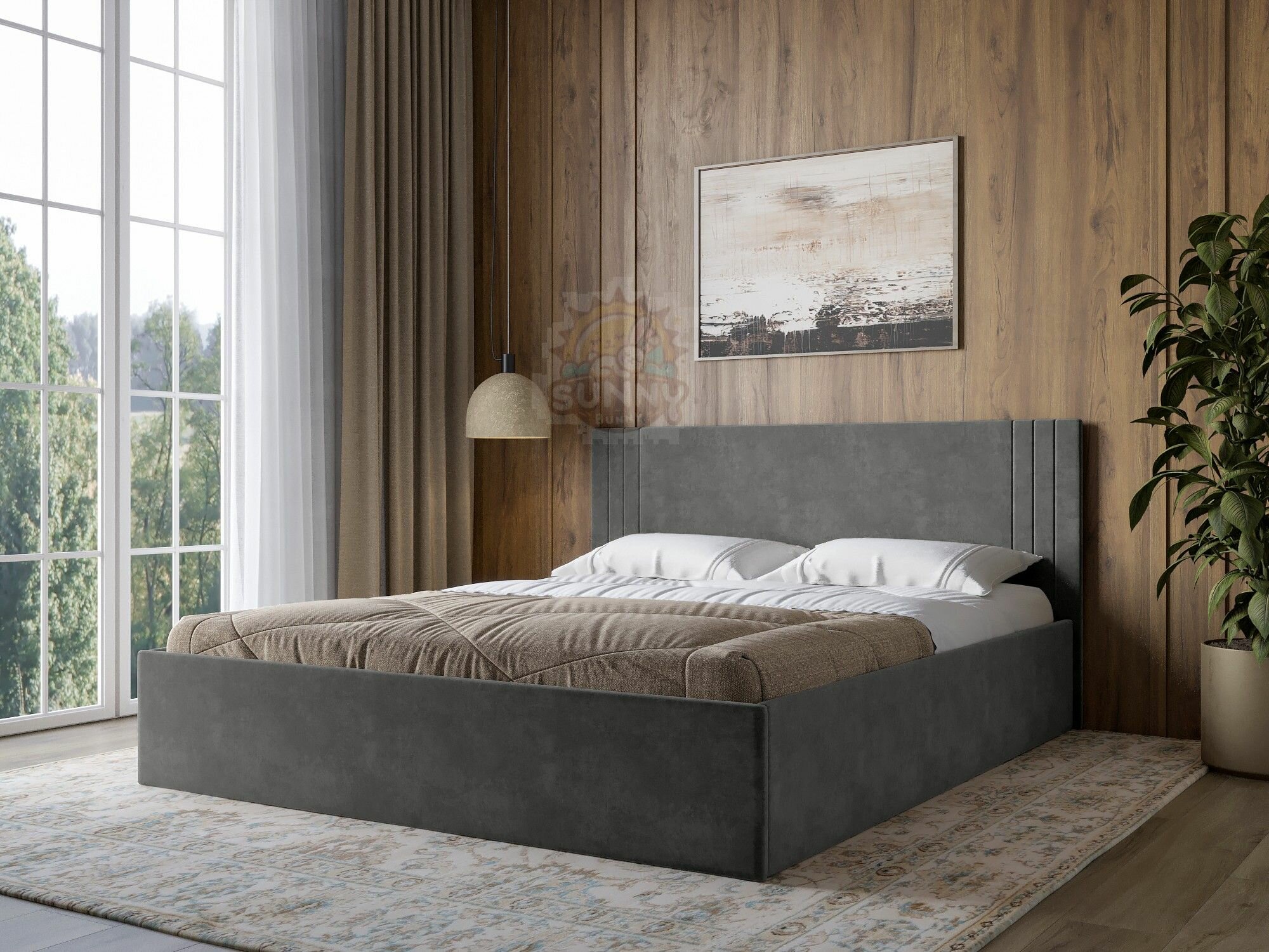 Двуспальная кровать Венеция 200х190 см, ортопед осн, ЛДСП (Forest 17 Серый)