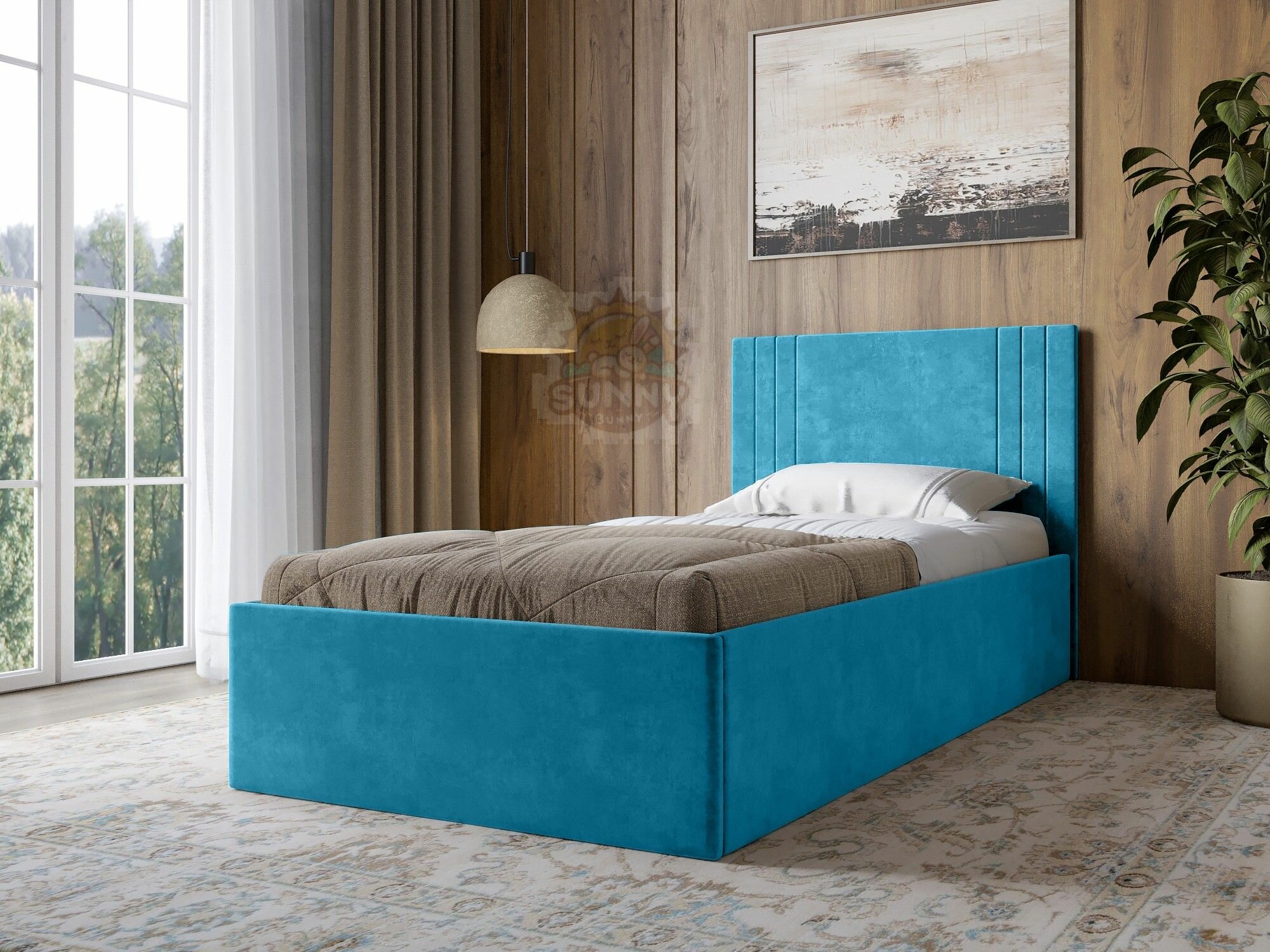 Односпальная кровать Венеция 90х190 см, ортопед осн, ЛДСП (Лофти Лазурь)