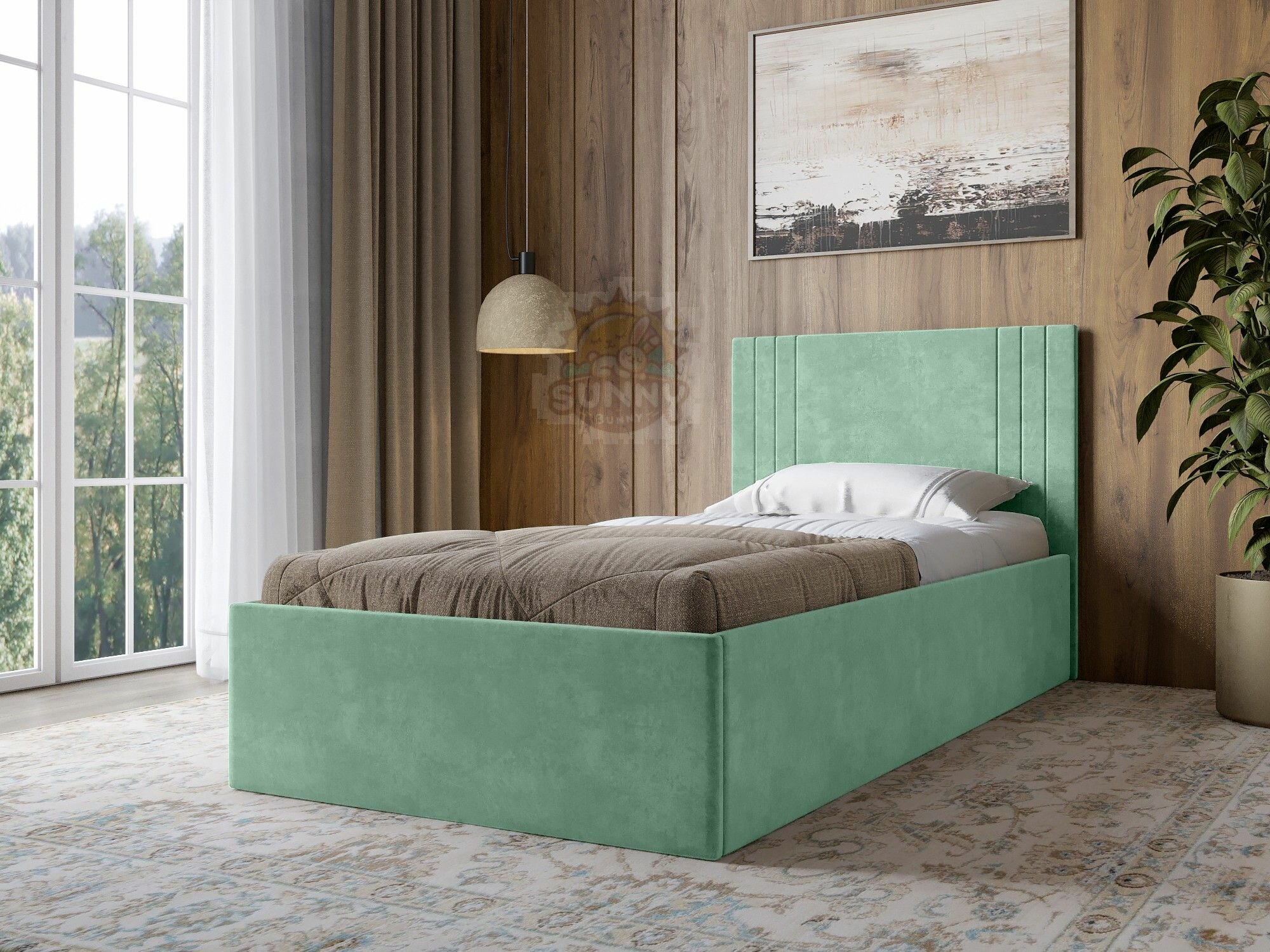 Односпальная кровать Венеция 80х190 см, ортопед осн, ЛДСП (Teddy 337 Мятный)