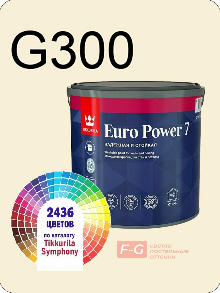 Краска для стен и потолков Tikkurila Euro Power 7 2,7л. светло-пастельные оттенки G300