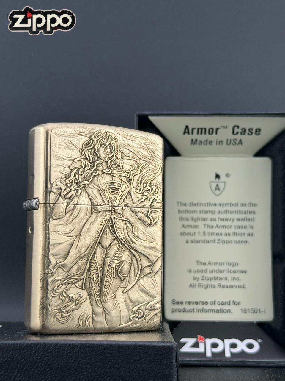 Зажигалка Zippo Armor "Lady of Fire", подарочная, откидная крышка, для плиты, для сигарет