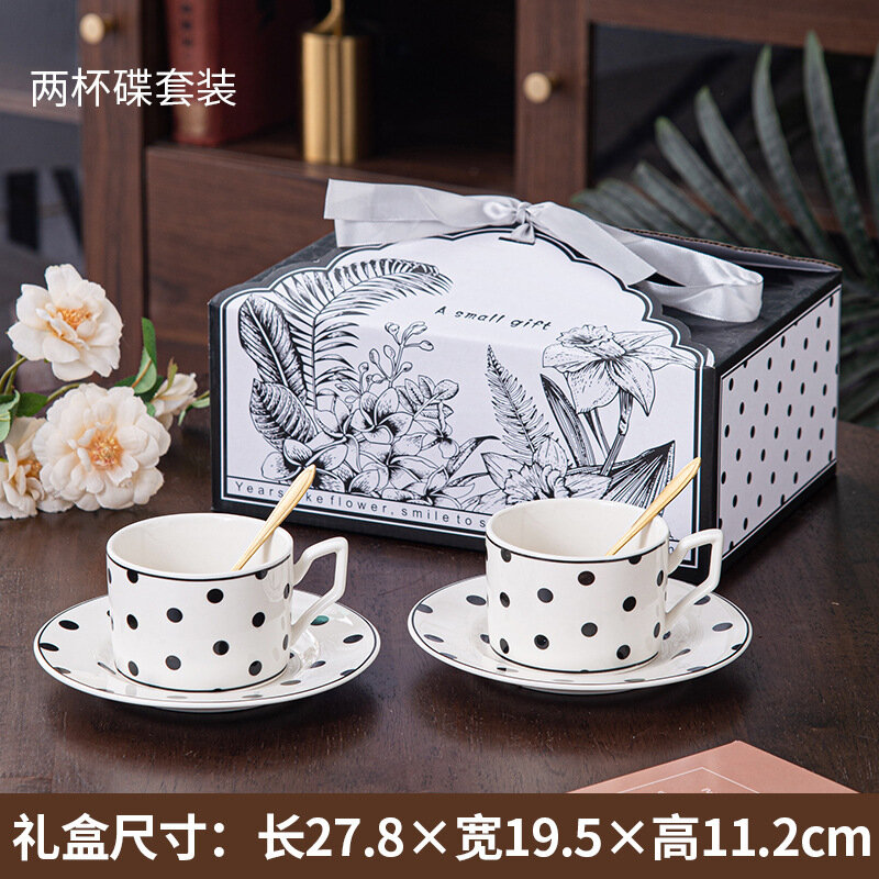 Керамическая кофейная чашка в горошек, роскошная и стильная кружка, изысканная пара чашек высокого класса, набор чашки и блюдца для чая, подарочная коробка, трансграничная доставка.