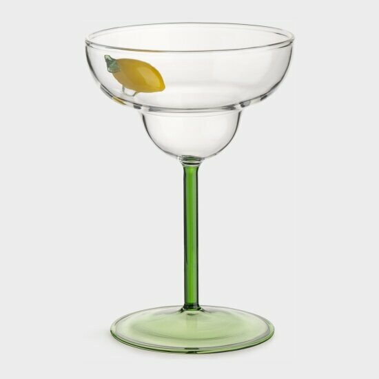 Бокал-креманка для шампанского Anna Lafarg Lemon 260 мл, стекло, зеленая ножка, Лимон (ANLAF-QL25-1)