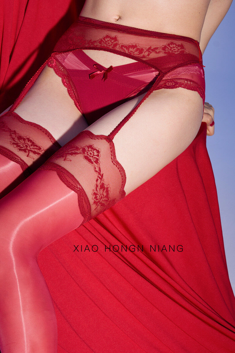 Чулки с подвязками "Пионовые", бордовые, 8D