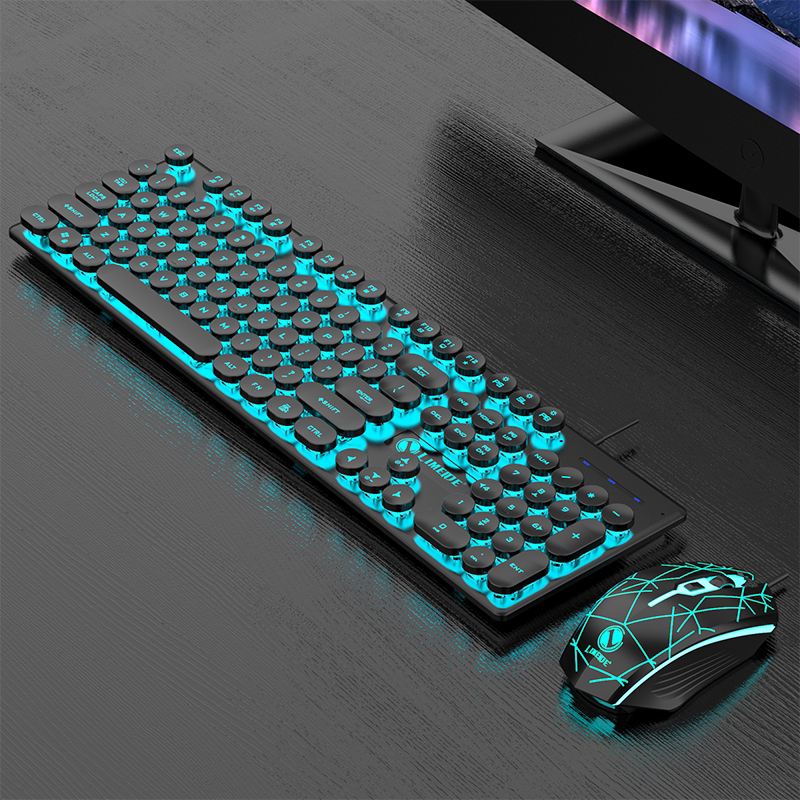Набор клавиатуры и мыши с реалистичным механическим ощущением, проводная игровая клавиатура и мышь для компьютеров,