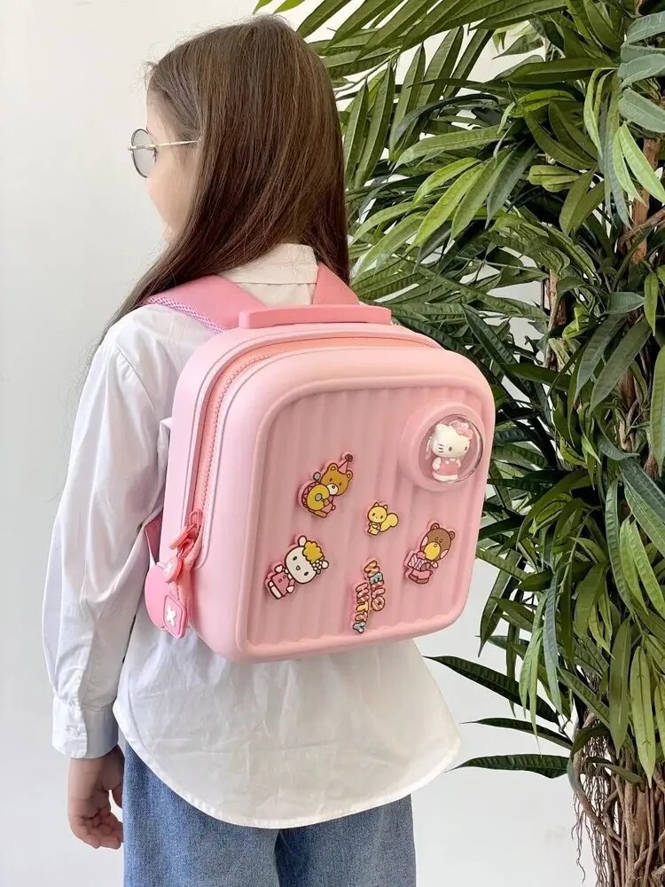 Детский розовый рюкзак Hello Kitty для девочек, легкий, непромокаемый, со съемными стикерами — фото 1