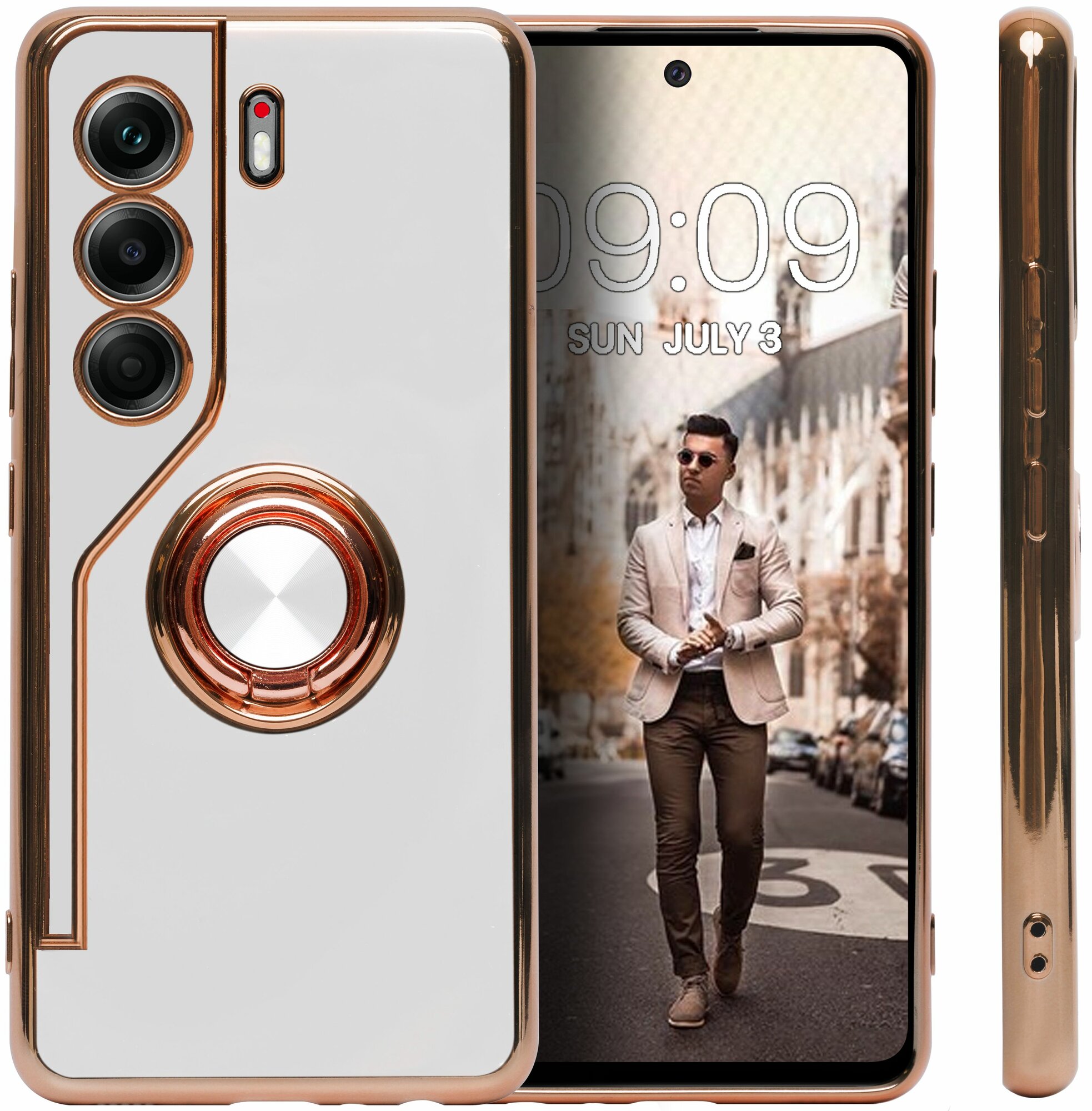 Стильный глянцевый чехол для TECNO CAMON 40 с кольцом-подставкой и бархатной подкладкой — фото 1