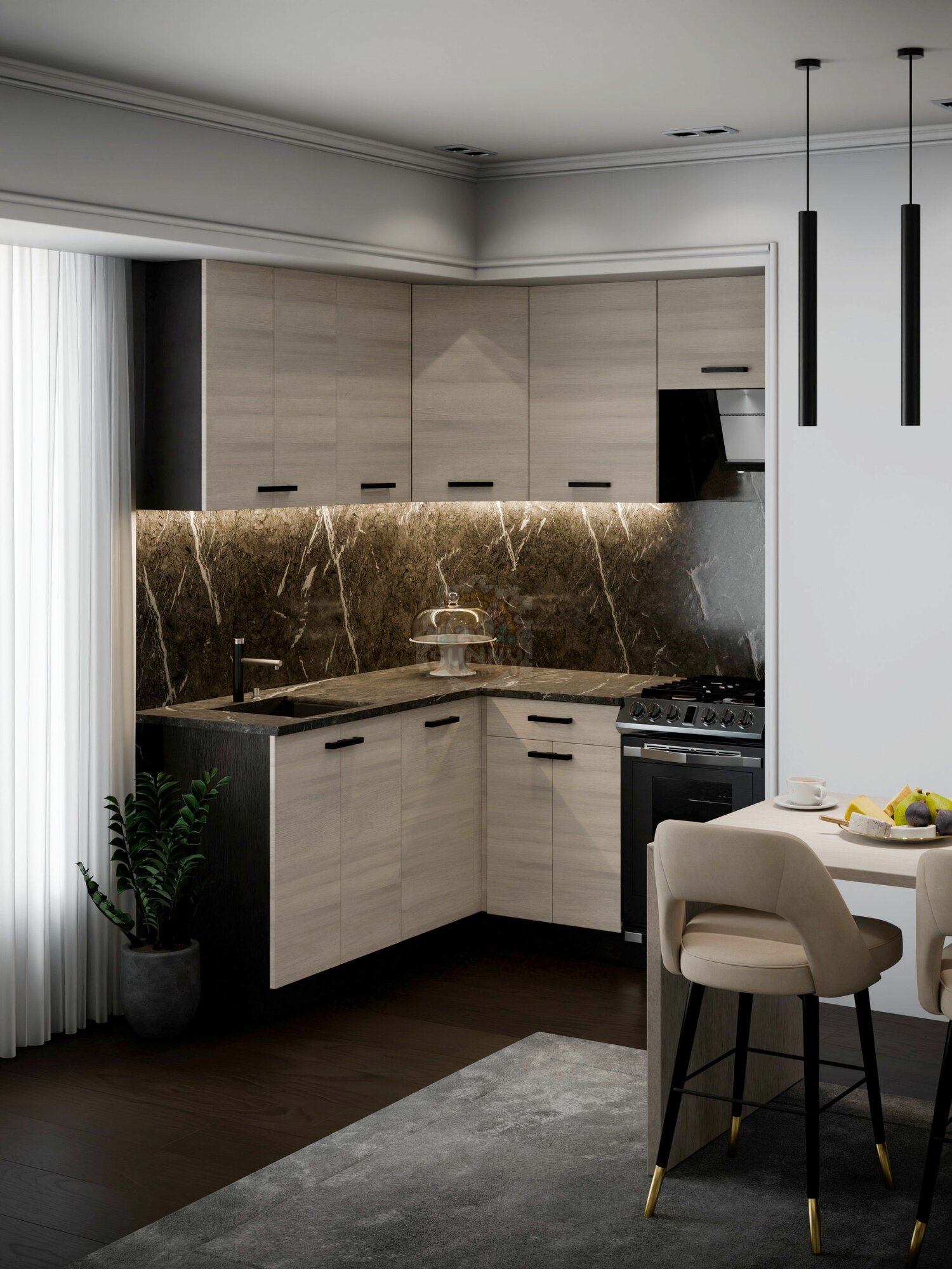 Кухня модульная угловая со столешницей Мария, 160 х160см, Венге/Лоредо ЛДСП, 180х160х60см, столеш-а 60см