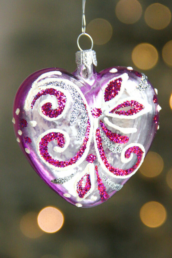 Ёлочное украшение сердечко изящное, фуксия, 65 мм, Елочка С2006-кр