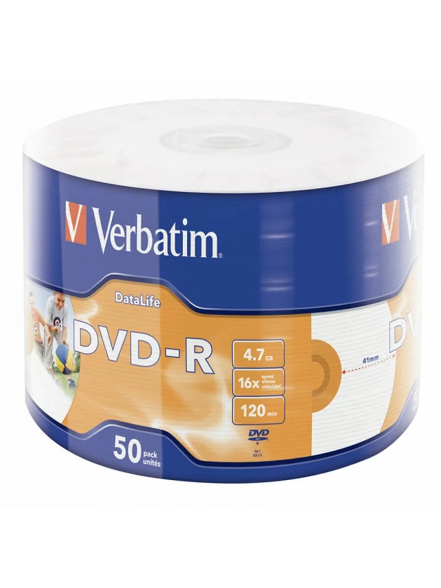 Диск DVD-R VERBATIM DataLife, 4,7 Гб, 16x, комплект 50 шт.