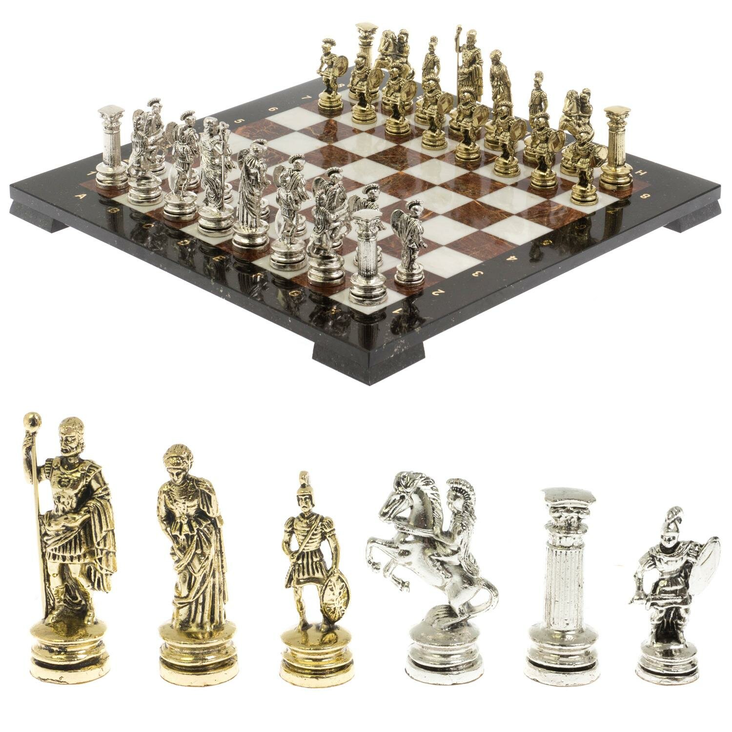 Шахматы "Древний Рим" из яшмы и змеевика 41х41 см 130193